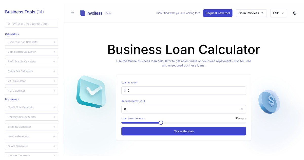 Business Loan Calculator | Calculate Monthly Payments | Invoiless