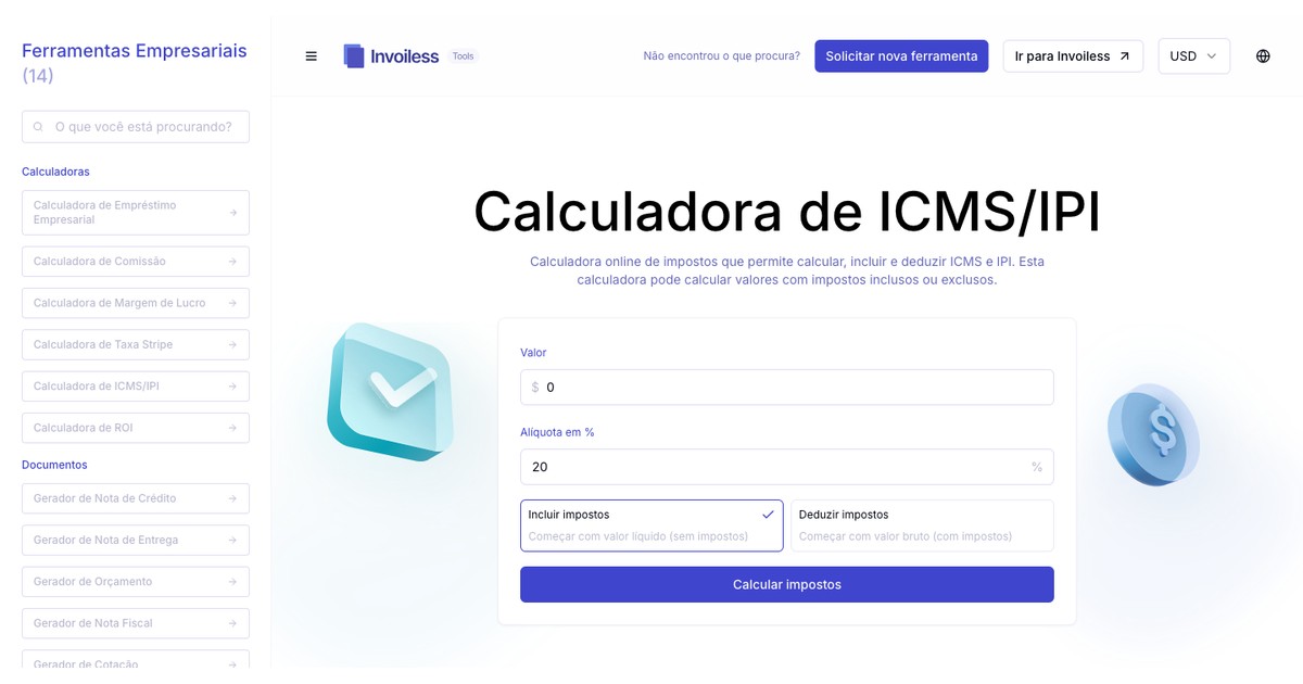 Calculadora de ICMS/IPI | Invoiless